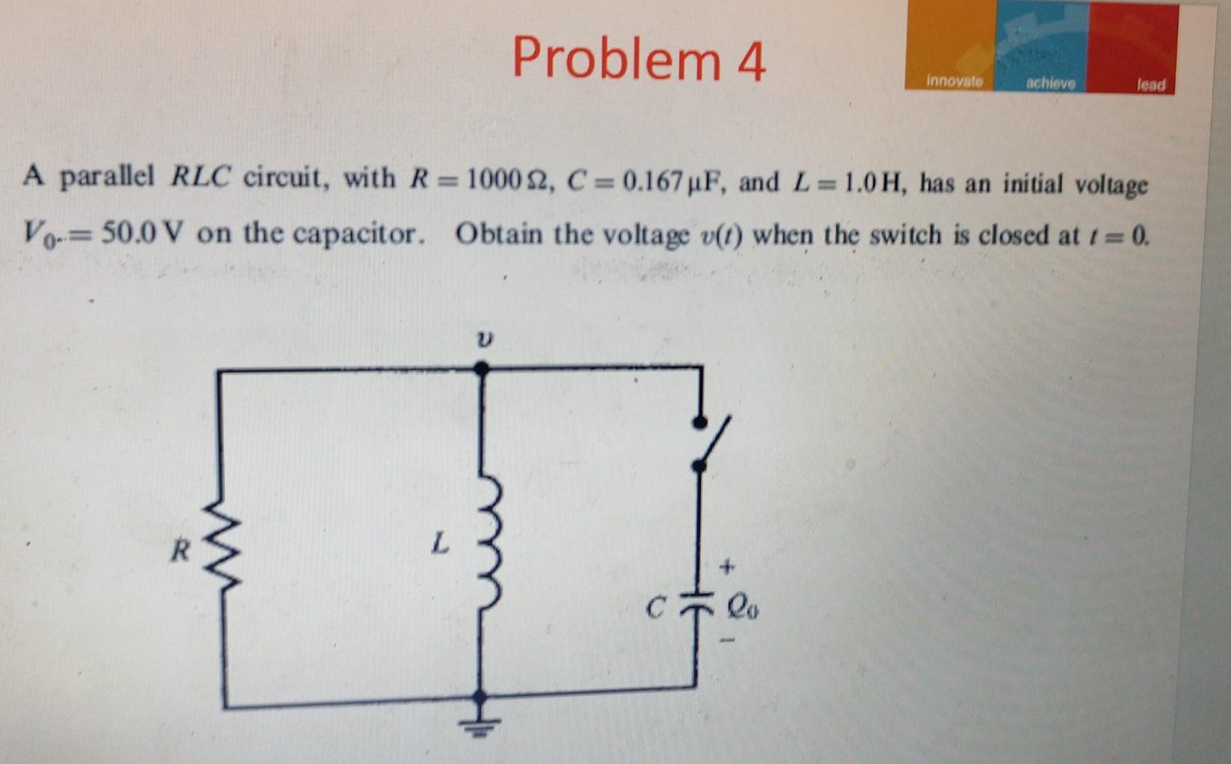 Solved A parallel RLC circuit, with R=1000Ω,C=0.167μF, and | Chegg.com