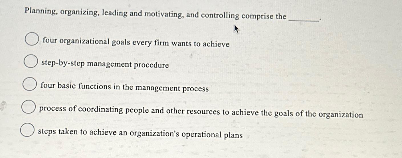 Solved Planning, organizing, leading and motivating, and | Chegg.com