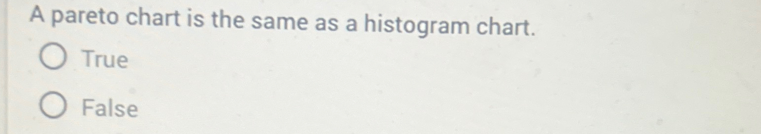 Solved A pareto chart is the same as a histogram | Chegg.com