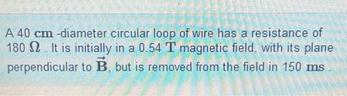 Solved A 40 cm-diameter circular loop of wire has a | Chegg.com