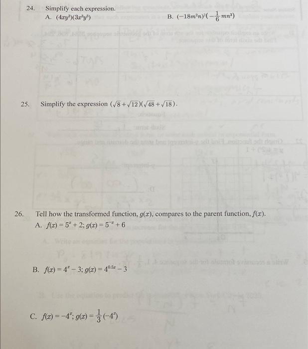 Solved 24. Simplify each expression. A. (4xy3)(3x3y5) B. | Chegg.com