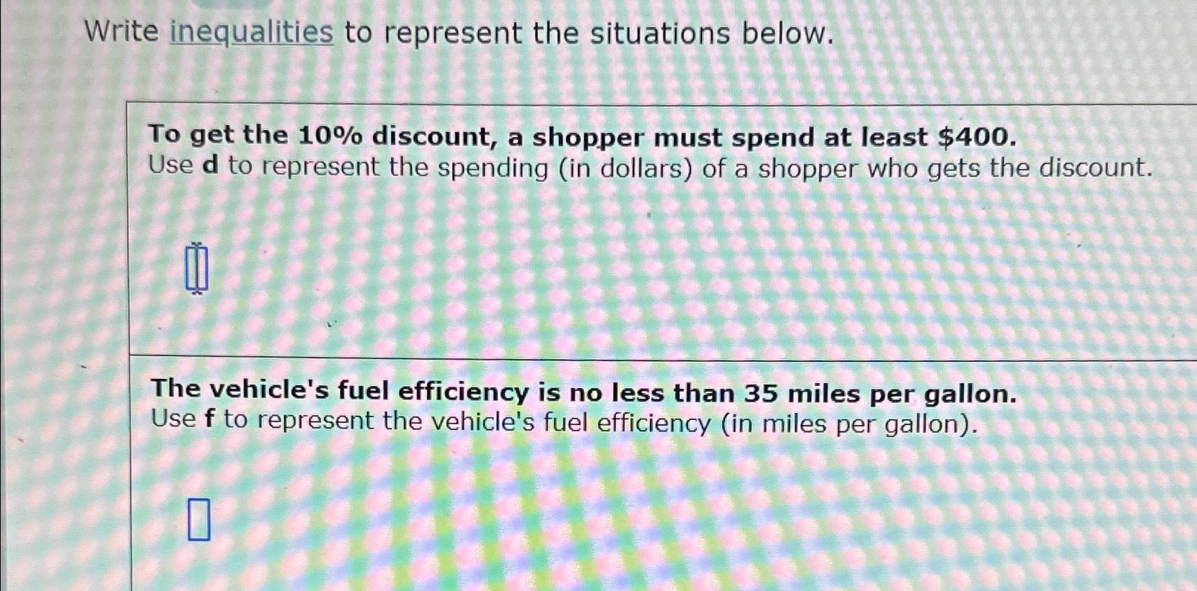 Solved Write inequalities to represent the situations | Chegg.com
