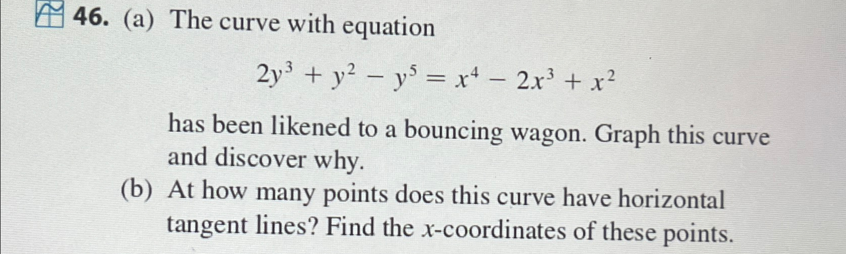 Solved (a) ﻿The curve with equation2y3+y2-y5=x4-2x3+x2has | Chegg.com