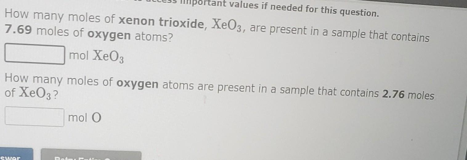 Solved How many moles of xenon trioxide, XeO3, are present | Chegg.com