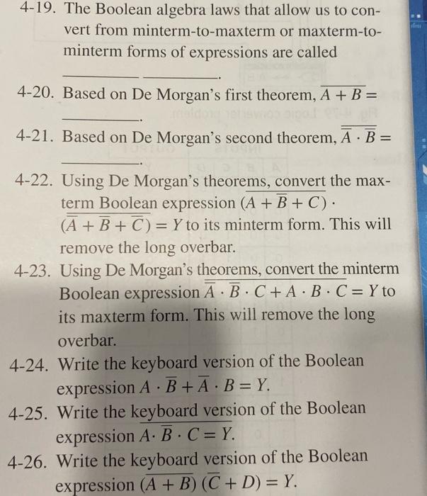 Solved 4-19. The Boolean algebra laws that allow us to | Chegg.com