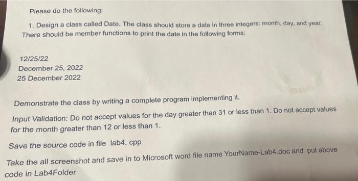 Solved Please do the following: 1. Design a class called | Chegg.com