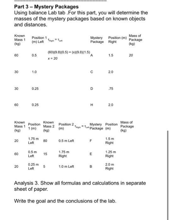 Solved Part 3 - Mystery Packages Using balance Lab tab.For | Chegg.com