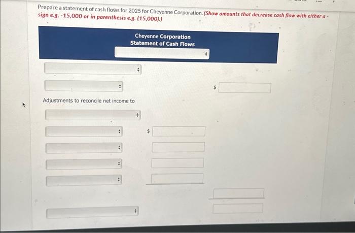 Solved Prepare a statement of cash flows for 2025 for | Chegg.com