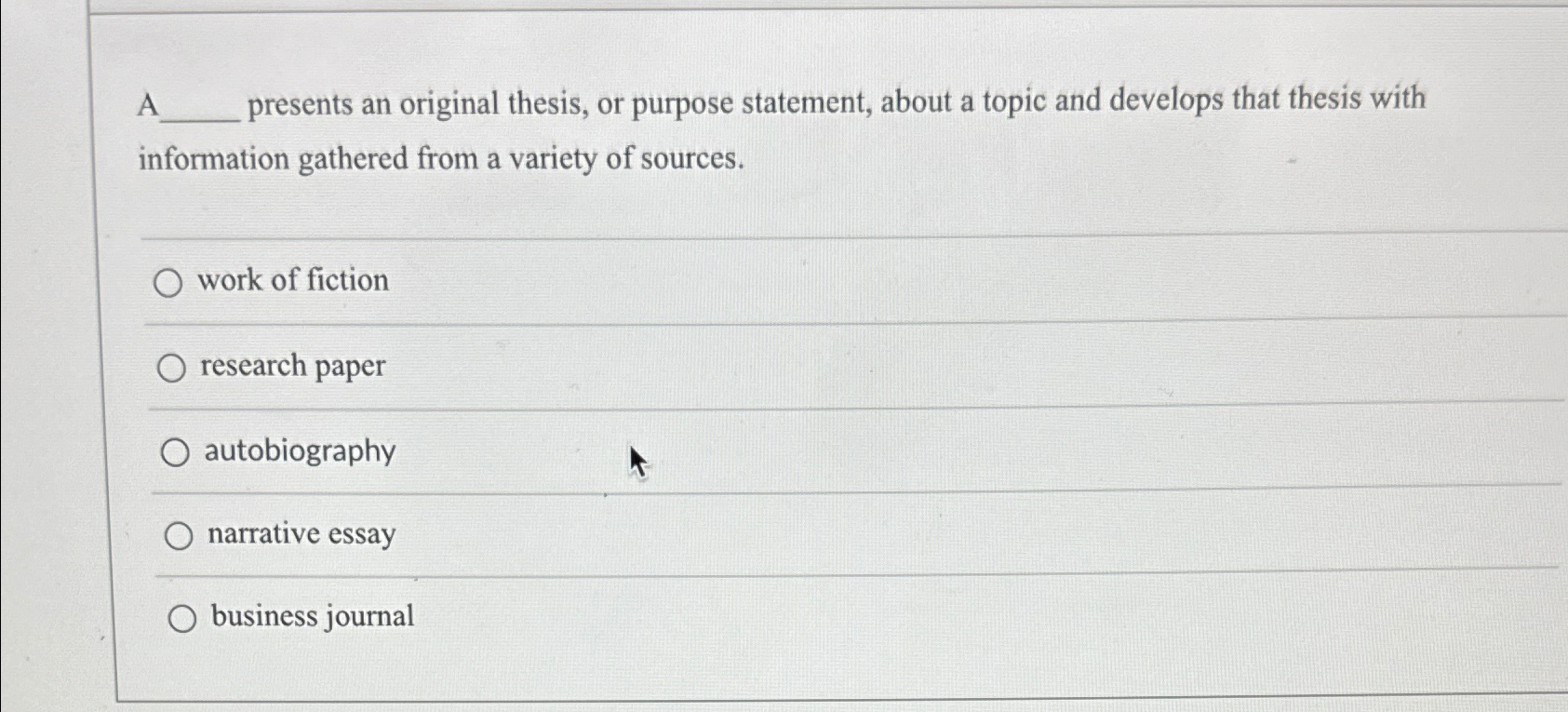 Solved A presents an original thesis, or purpose statement, | Chegg.com