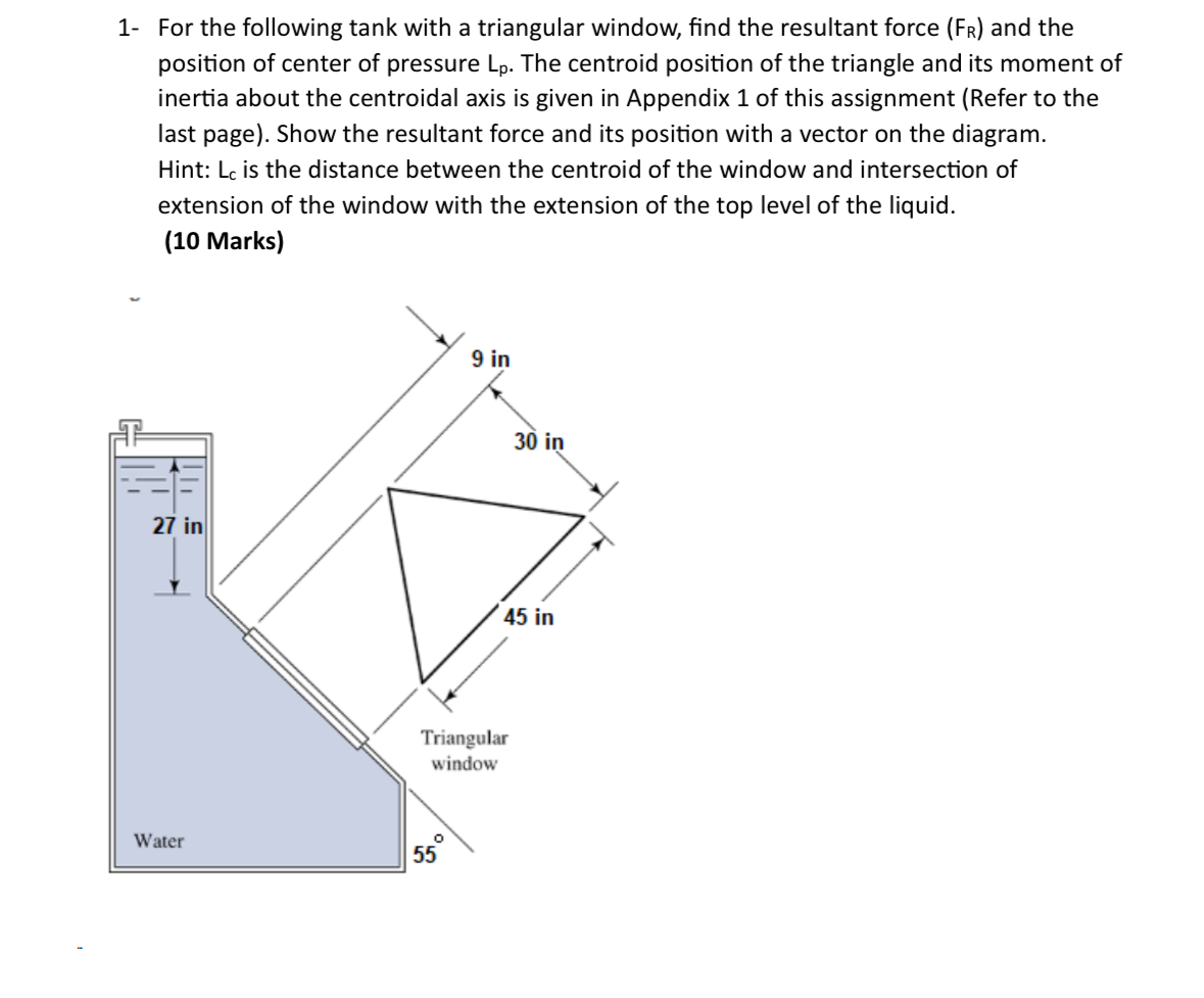 Solved 1- ﻿For the following tank with a triangular window, | Chegg.com