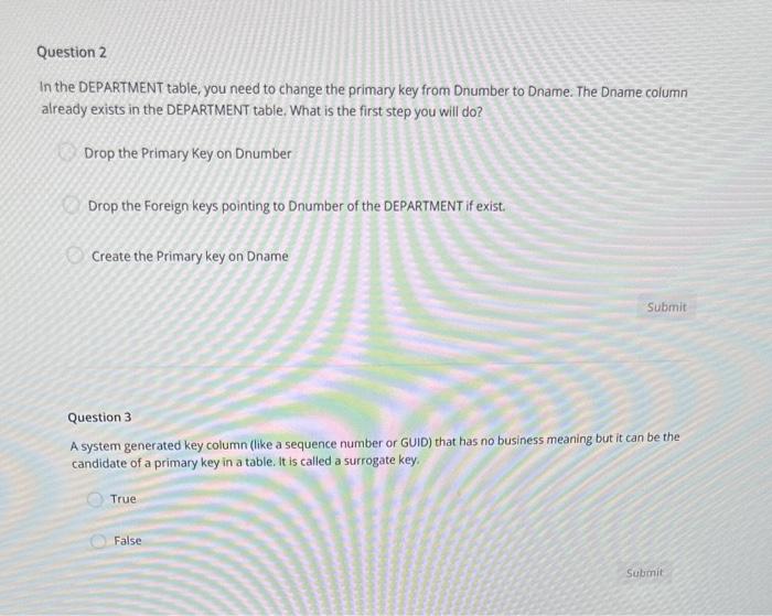 Solved In the DEPARTMENT table, you need to change the | Chegg.com