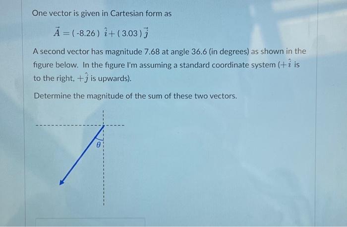 Solved One vector is given in Cartesian form as A = (-8.26) | Chegg.com