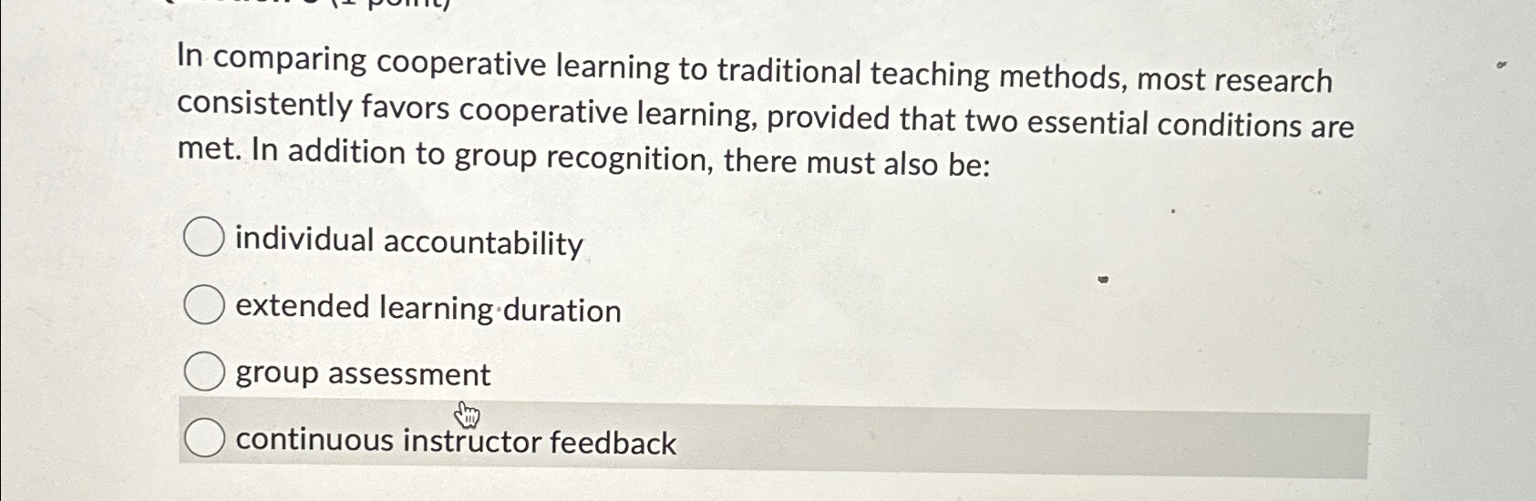 Solved In comparing cooperative learning to traditional | Chegg.com