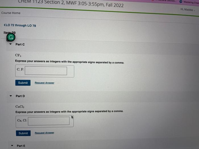 Solved CF4 Express your answers as integers with the | Chegg.com