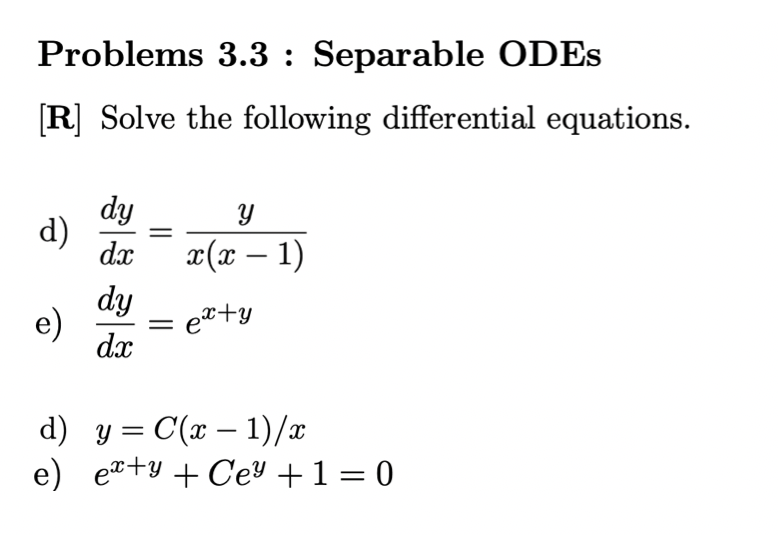Solved Problems 3.3 ﻿: Separable ODEs[R] ﻿Solve the | Chegg.com