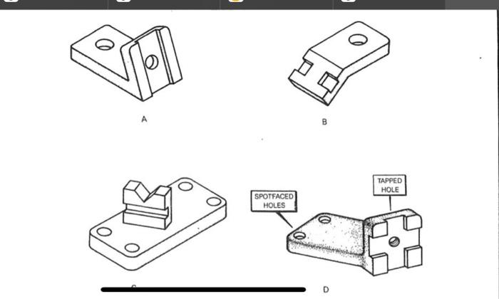 Solved VI B TAPPED HOLE SPOTFACED HOLES | Chegg.com