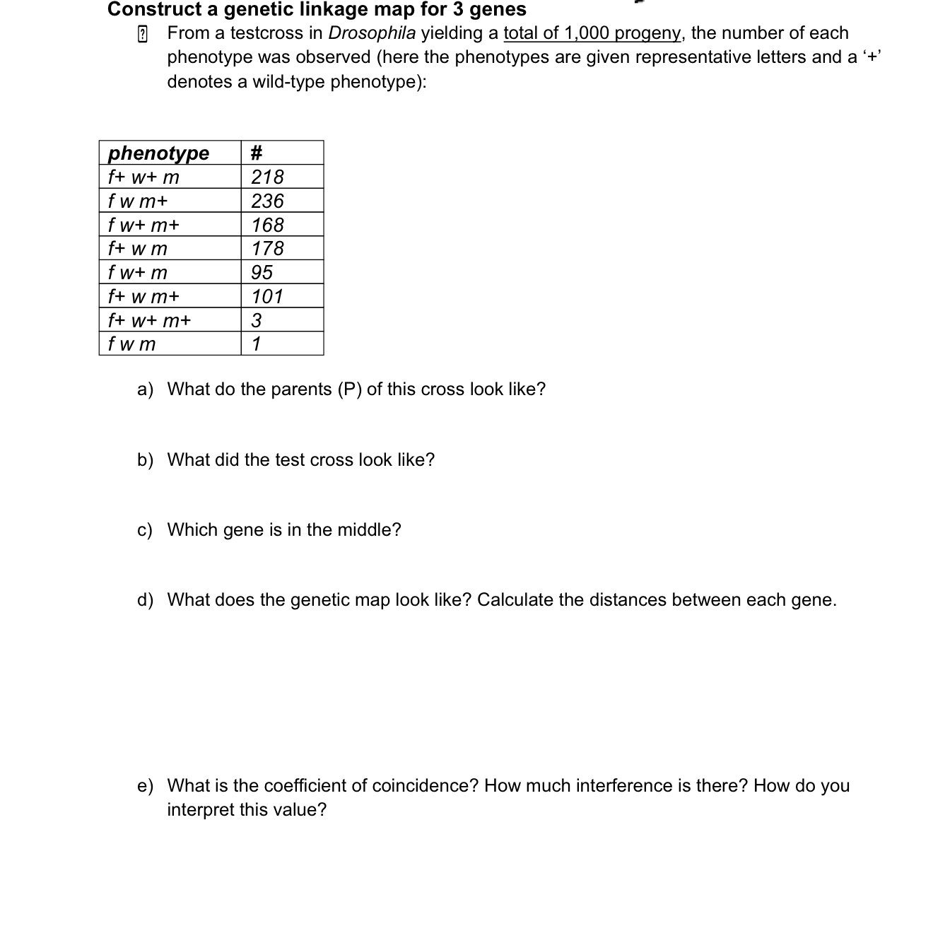Construct a genetic linkage map for 3 ﻿genes[? ﻿From | Chegg.com