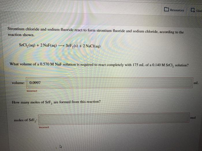 Solved Strontium chloride and sodium fluoride react to form | Chegg.com