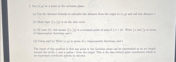 Solved 1. Let (x,y) be a point in the cartesian plane. (a) | Chegg.com