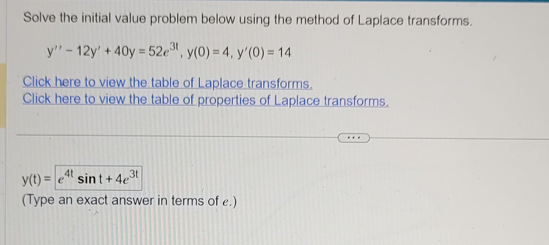 Solved Solve the initial value problem below using the | Chegg.com