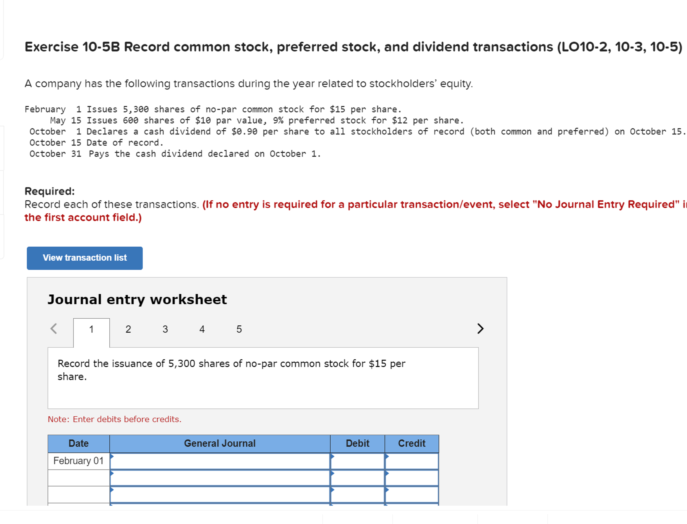 Solved Exercise 10-5B Record common stock, preferred stock, | Chegg.com