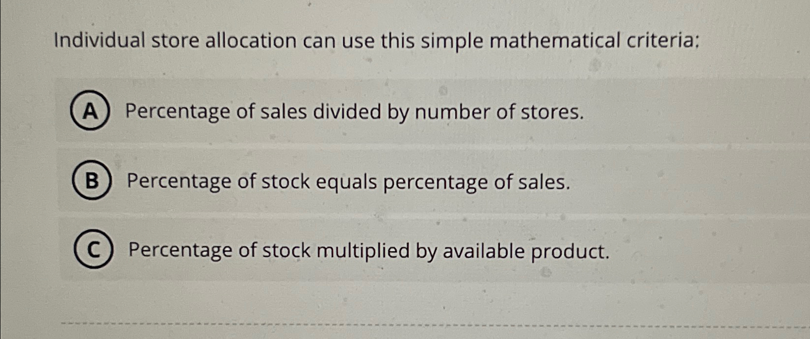 Solved Individual store allocation can use this simple | Chegg.com