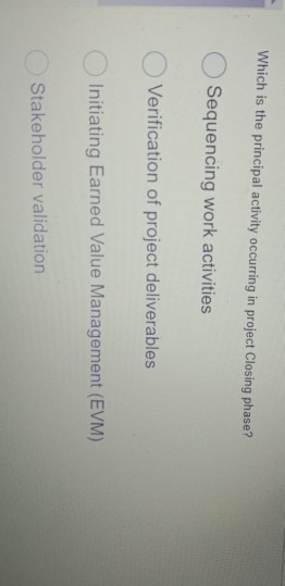 Solved Which is the principal activity occurring in project | Chegg.com