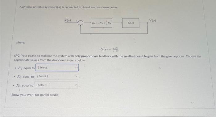 Solved A pitysical unstable system \\( G(s) \\) is connected | Chegg.com