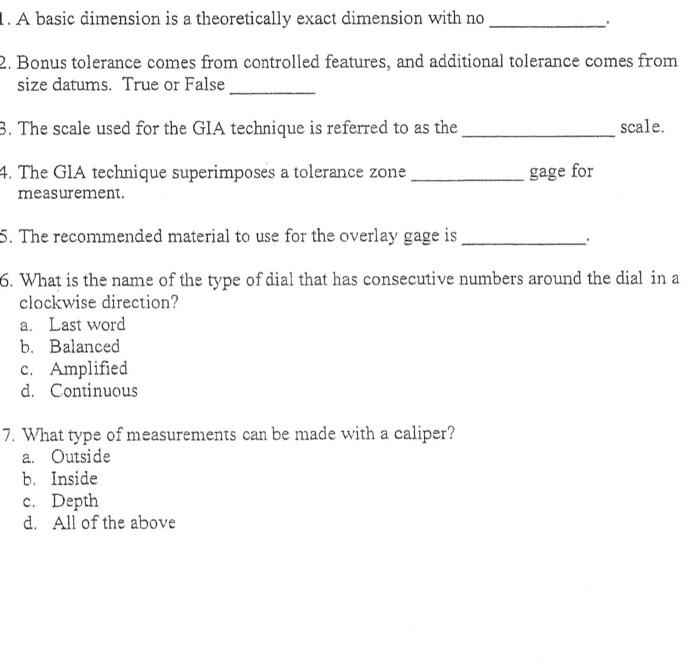 Solved 1. A basic dimension is a theoretically exact | Chegg.com
