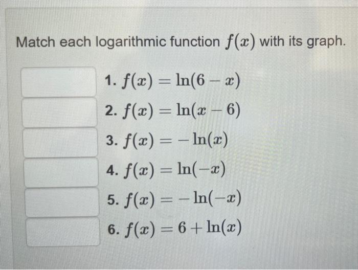 Solved Match each logarithmic function f(x) with its graph. | Chegg.com