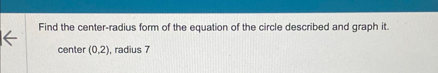 Solved Find the center-radius form of the equation of the | Chegg.com