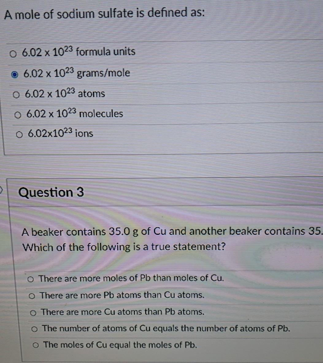 Solved A mole of sodium sulfate is defined as: O 6.02 x 1023 | Chegg.com