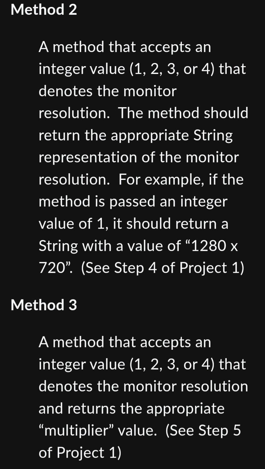 Solved A method that accepts an integer value (1,2,3, or 4) | Chegg.com Solved A method that accepts an integer value (1,2,3, or 4) | Chegg.com