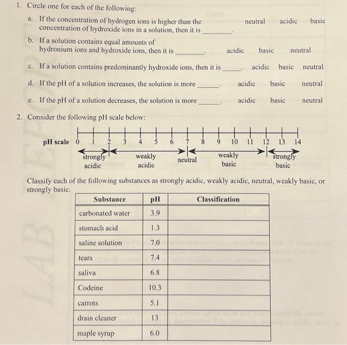Solved 1. Circle one for each of the following: a. If the | Chegg.com