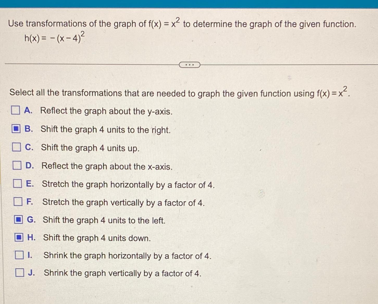 Solved Use transformations of the graph of f(x)=x2 ﻿to | Chegg.com