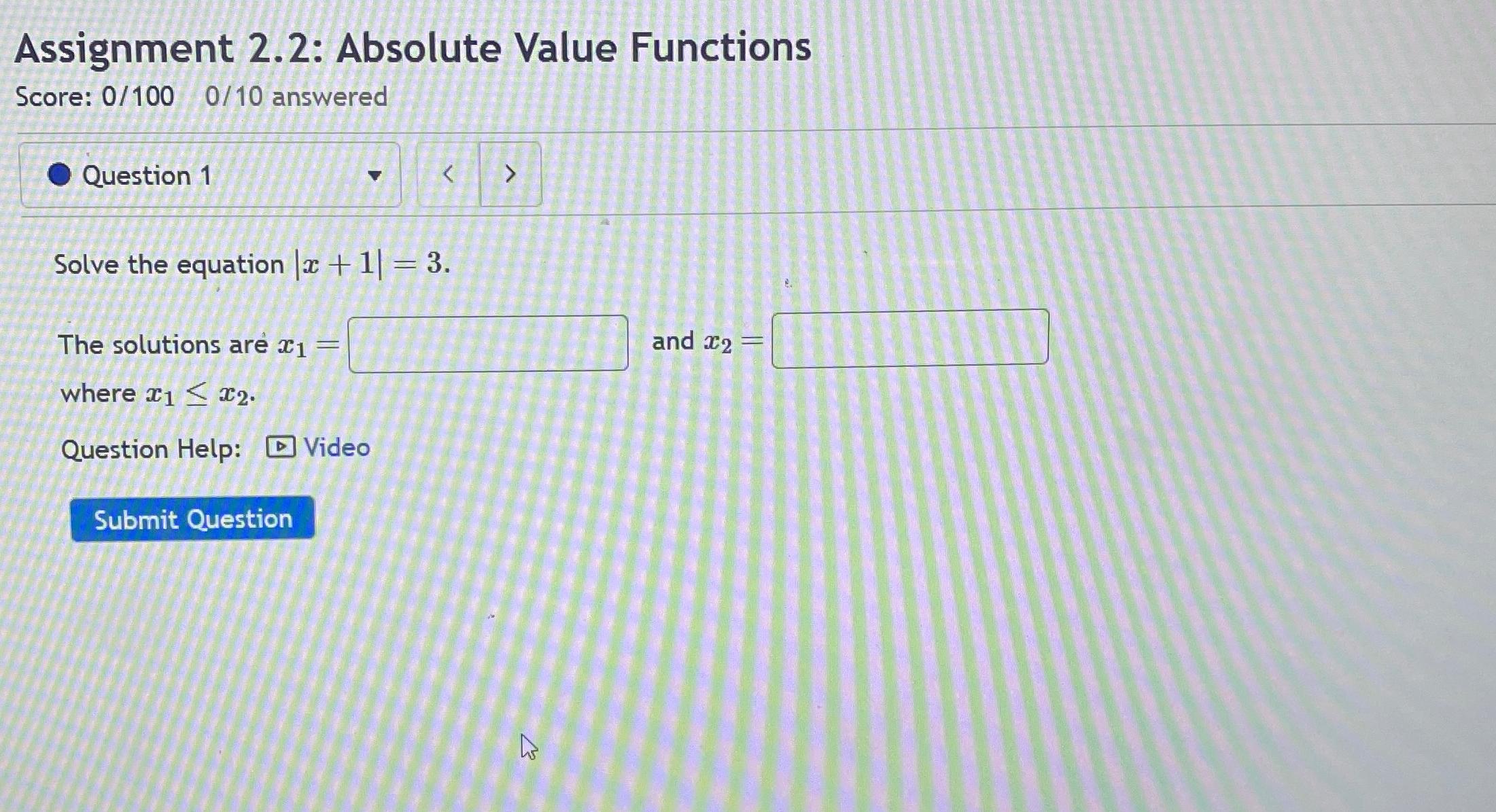 Solved Assignment 2.2: Absolute Value FunctionsScore: | Chegg.com