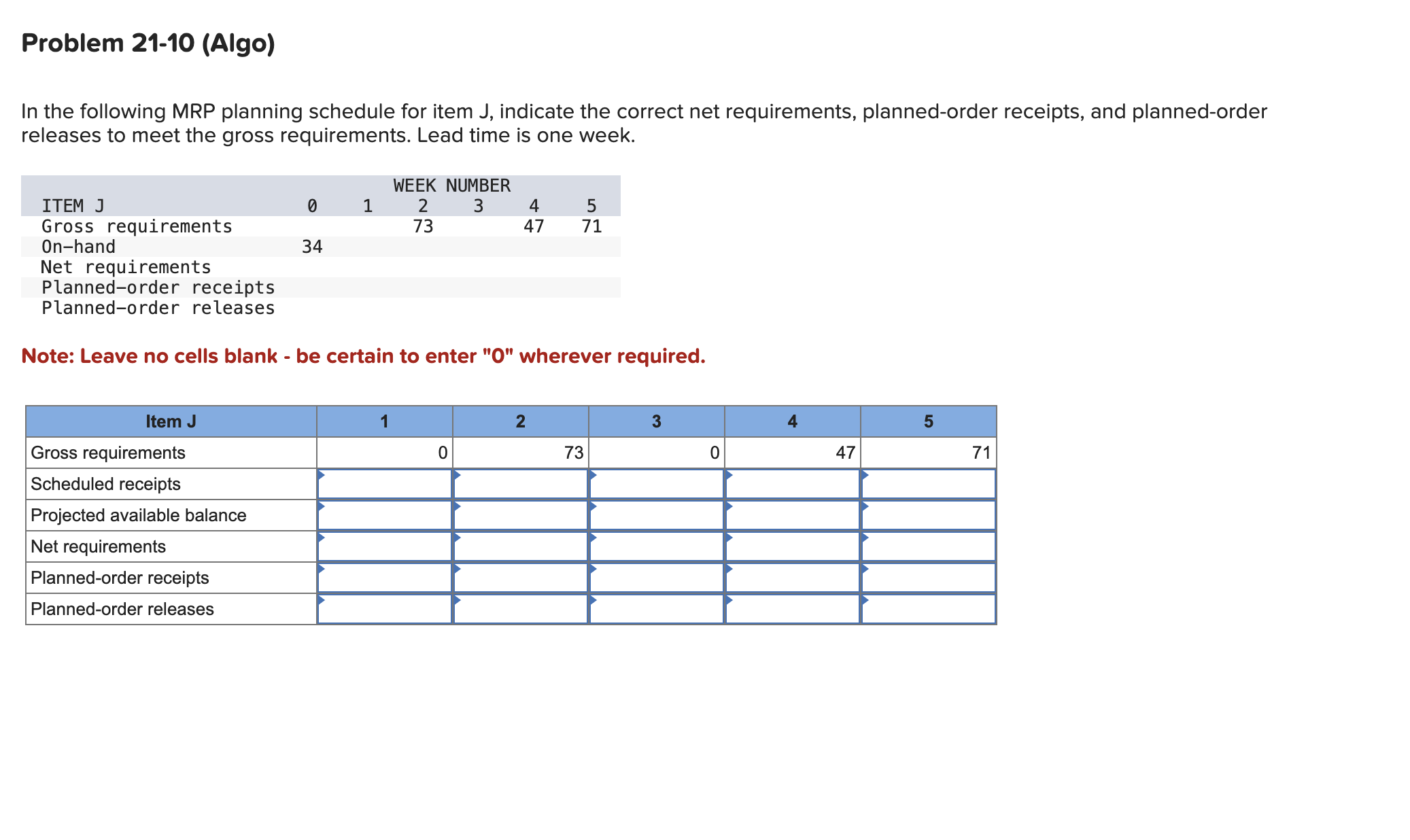 Solved Problem 21-10 (Algo)In the following MRP planning | Chegg.com