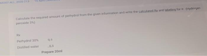 Solved Calculate the required amount of perhydrol from the | Chegg.com