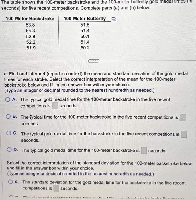 Solved The table shows the 100-meter backstroke and the | Chegg.com