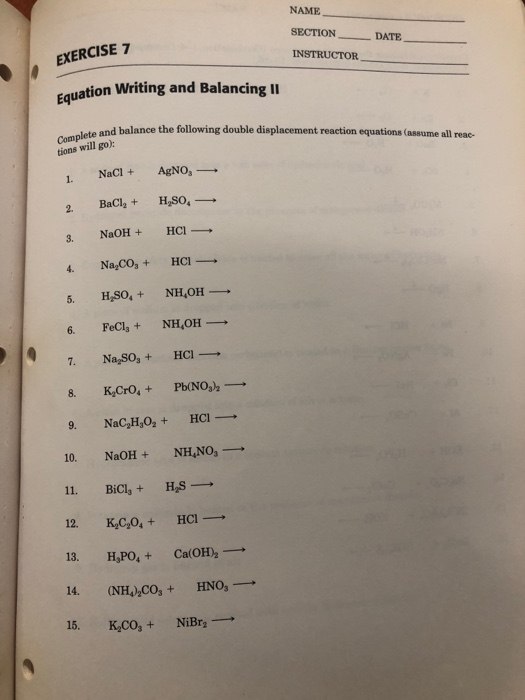 Solved NAME SECTION - DATE EXERCISE 7 INSTRUCTOR quation | Chegg.com