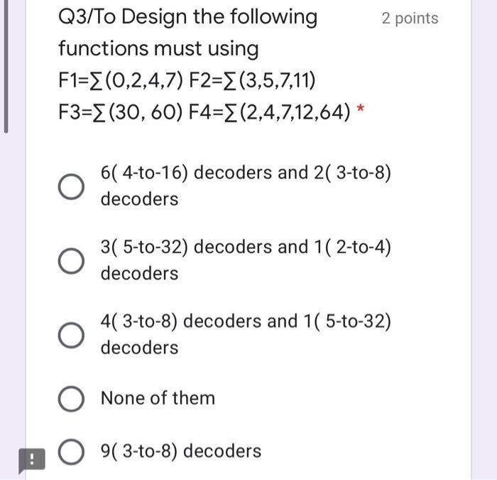 Solved 2 points Q3/To Design the following functions must | Chegg.com