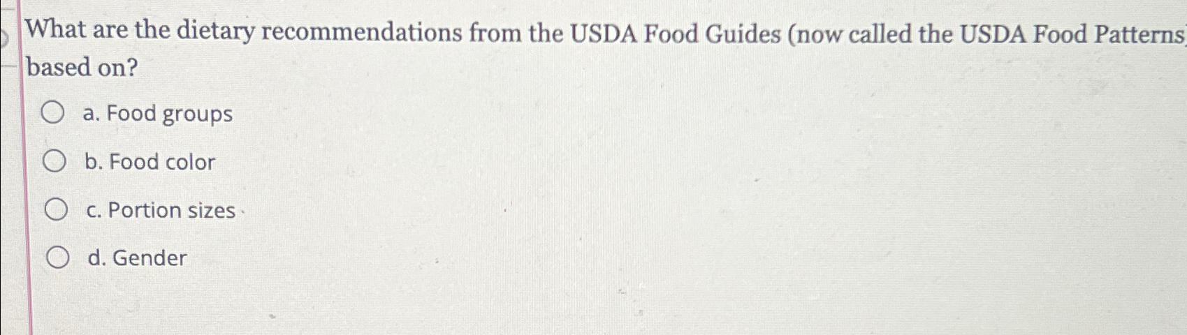Solved What are the dietary recommendations from the USDA | Chegg.com