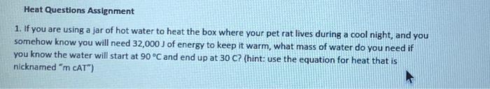 Solved Heat Questions Assignment 1. If you are using a jar | Chegg.com