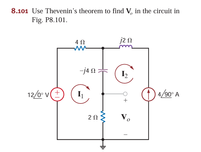 Solved 8.101 ﻿Use Thevenin's theorem to ﻿find Vo in ﻿the | Chegg.com