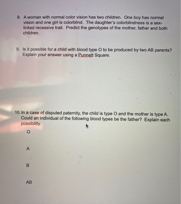 Solved 8. A woman with normal color vision has two children. | Chegg.com