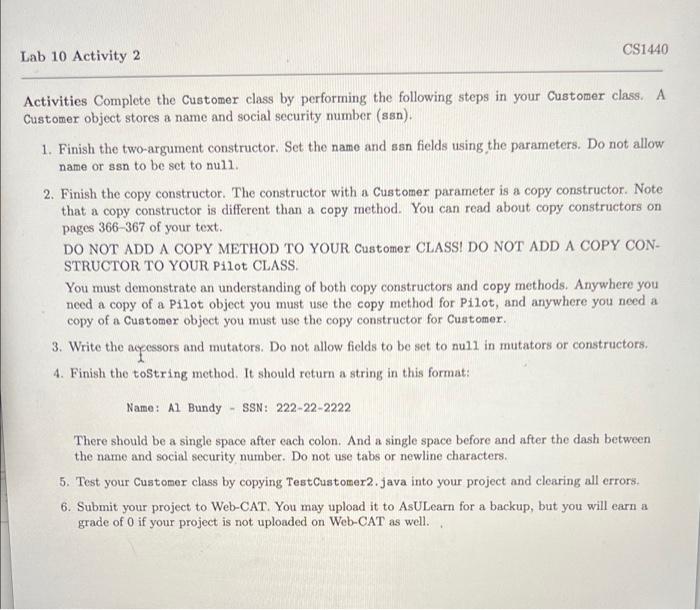 Solved CS1440 Lab 10 Activity 2 2 Activities Complete the | Chegg.com