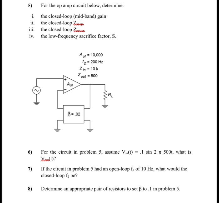 Solved 5) For the op amp circuit below, determine: i. the | Chegg.com