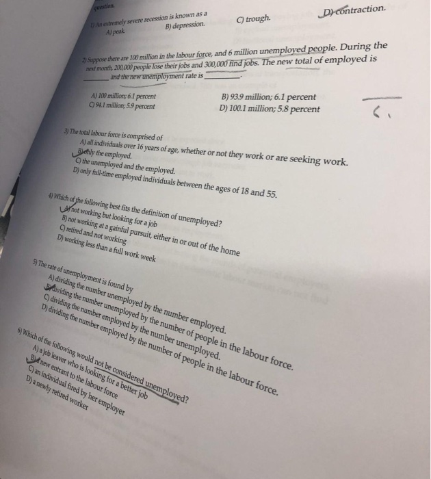 Solved D) contraction. trough An extremely severe necession | Chegg.com