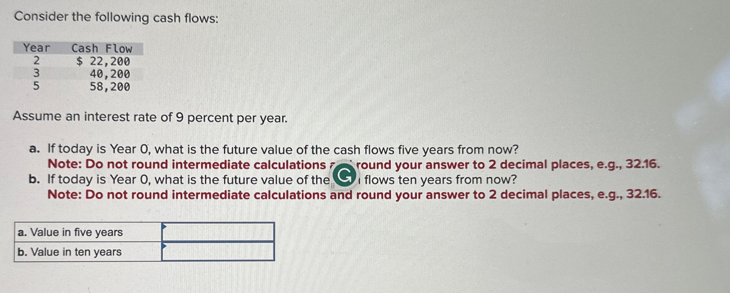 Solved Consider the following cash flows:\table[[Year,Cash | Chegg.com
