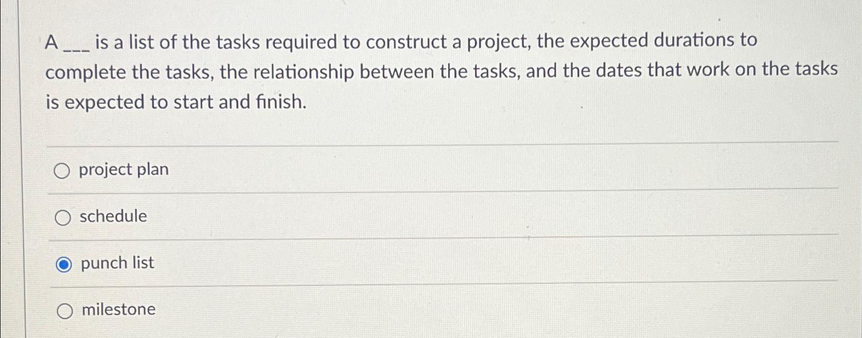 Solved A is a list of the tasks required to construct a | Chegg.com